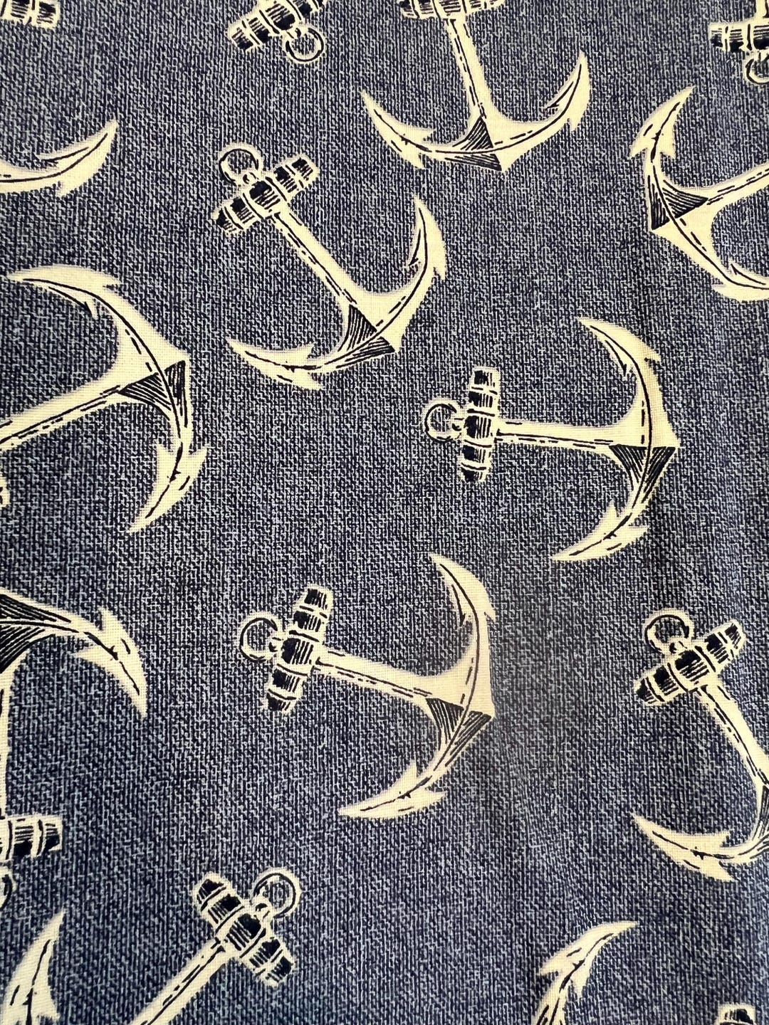 Nautical Cream Colored Anchors on a Denim Background . 100%cotton ...
