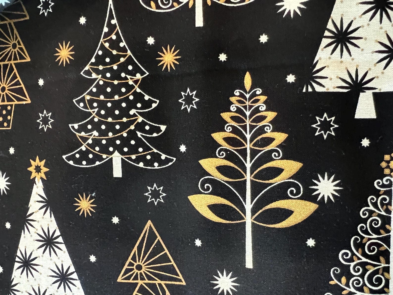 Christmas-themed Fabric Featuring Stylized Christmas Trees and ...