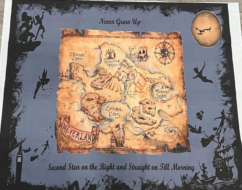 Neverland Map From Peter Pan Featuring "never Grow Up" and "second Star ...