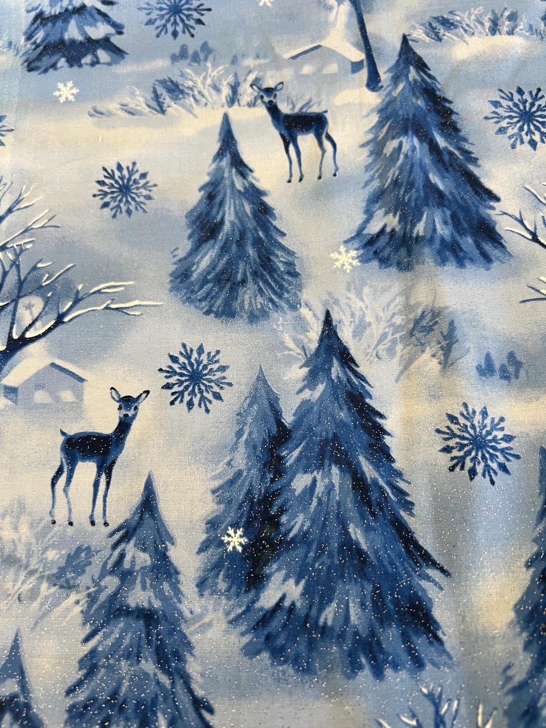 Christmas Themed Blue and White Winter Pattern With Deer and Snow ...