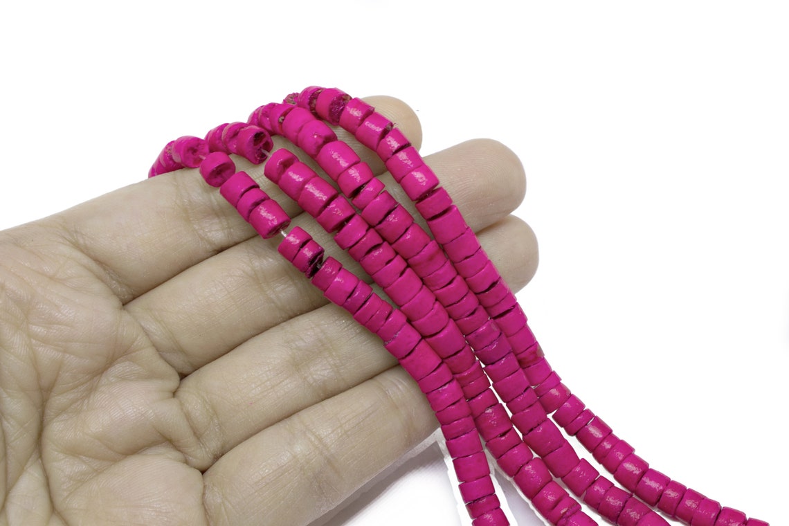 4-5mm Fuchsia Pink Coconut Shell Heishi Beads - Dyed and Waxed - 23 ...
