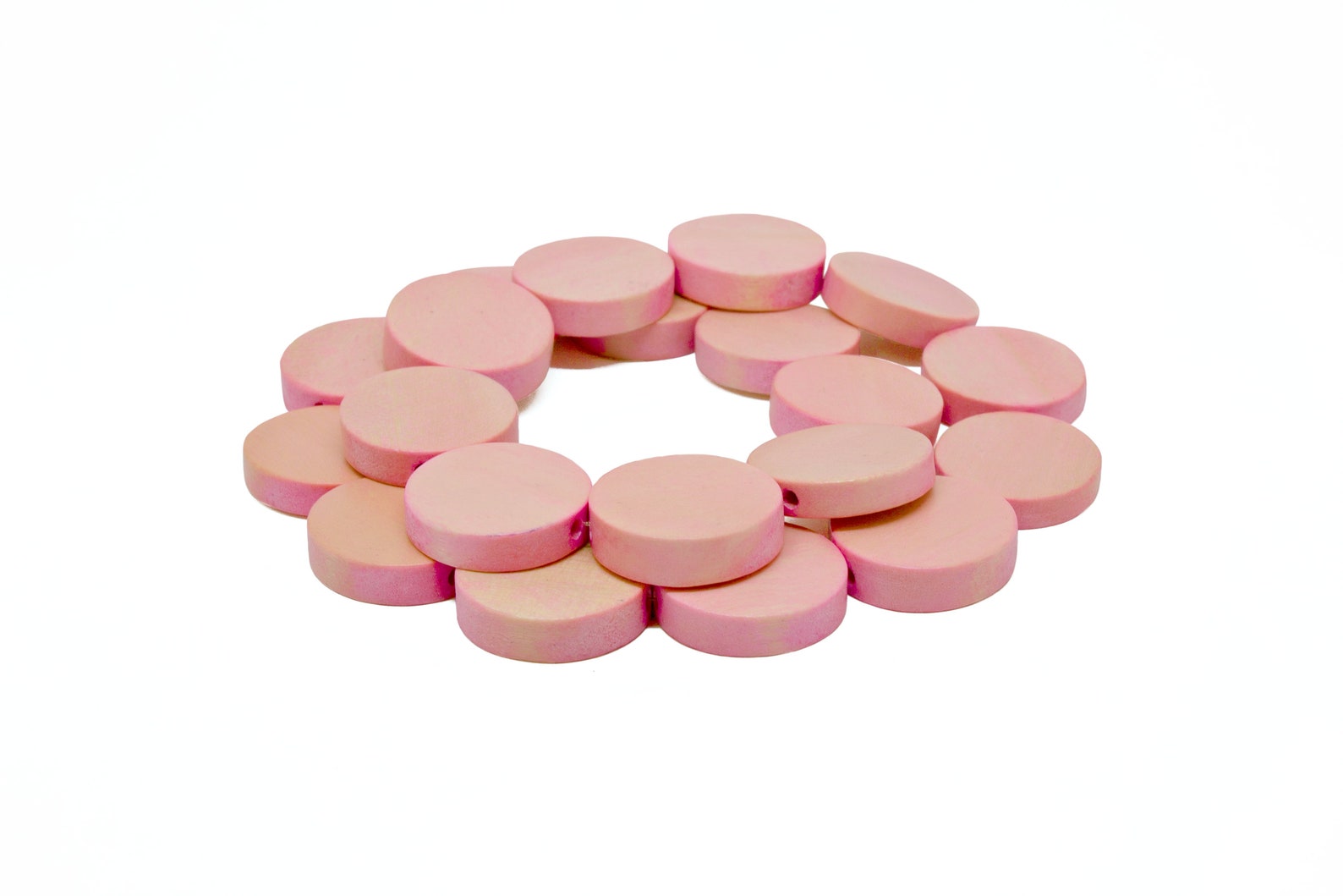 20mm Blush Pink Flat Round Coin Wood Beads Dyed and Waxed | Etsy