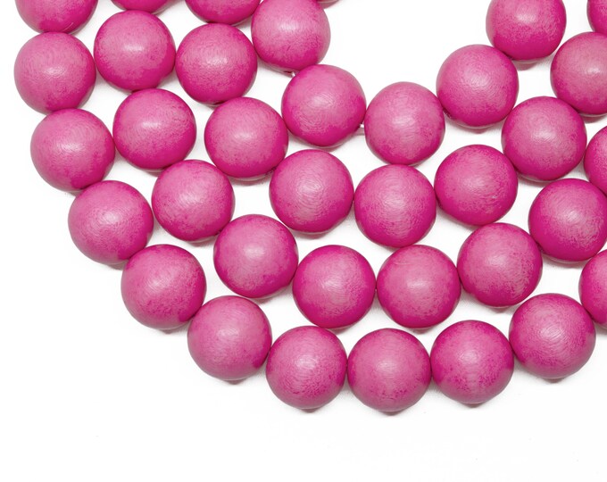 15mm Bubblegum Pink Round Wood Beads - Dyed and Waxed - 15 Inch Strand ...