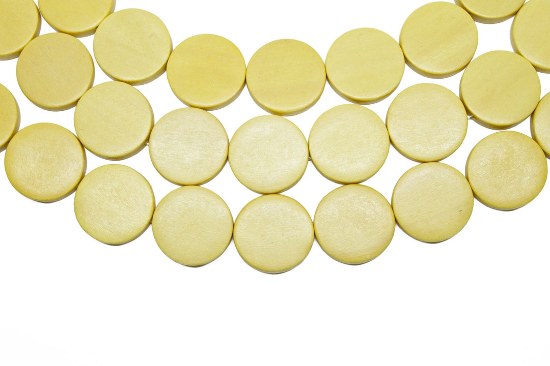 25mm Canary Yellow Bright Yellow Flat Round Coin Wood Beads - Dyed and ...