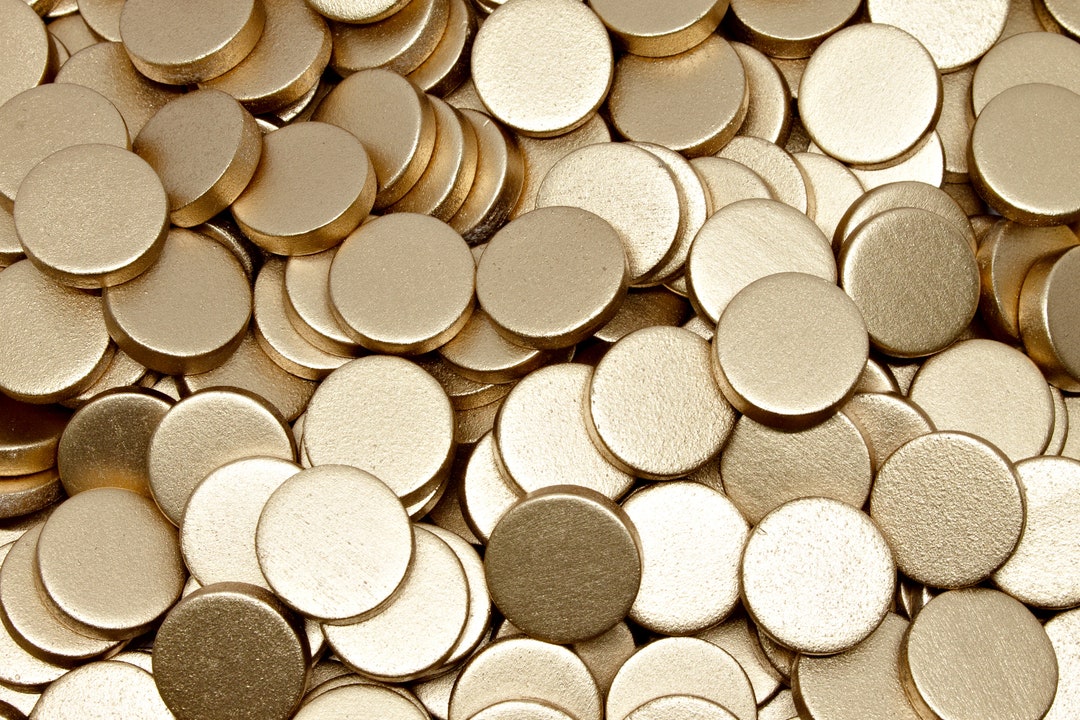 20mm Metallic Gold Flat Round Coin Wooden Discs - No Hole - Painted ...