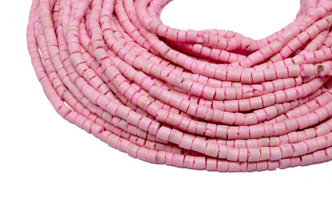 3-4mm Blush Pink Coconut Shell Heishi Beads - Dyed and Waxed - 23 Inch ...