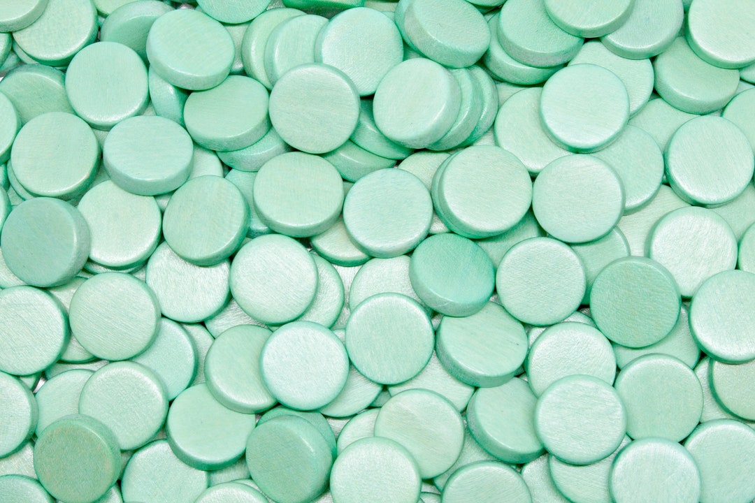 15mm Hemlock Mint Green Flat Round Coin Wooden Discs - No Hole- Dyed ...
