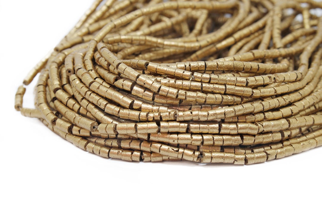 3-4mm Metallic Gold Coconut Shell Heishi Beads - Painted - 23 Inch ...