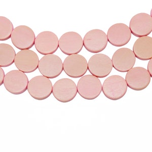 15mm Blush Pink Flat Round Coin Wood Beads - Dyed and Waxed - 15 Inch ...