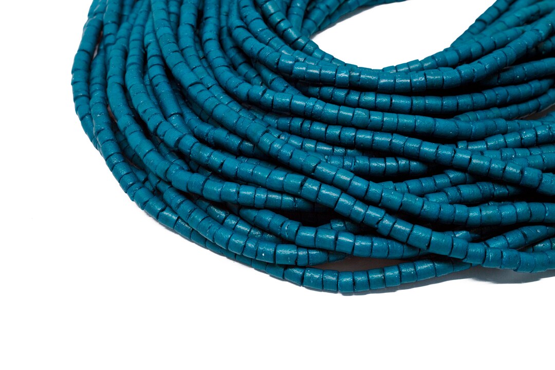 3-4mm Teal Blue Coconut Shell Heishi Beads - Dyed and Waxed - 23 Inch ...