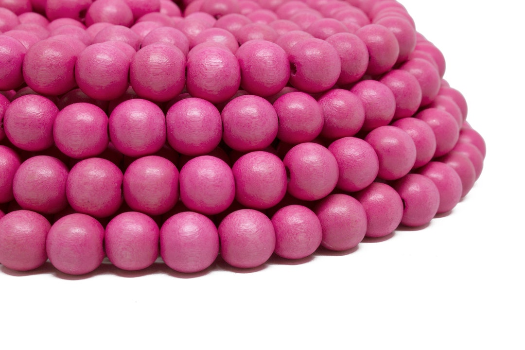 10mm Bubblegum Pink Round Wood Beads - Dyed and Waxed - 15 Inch Strand ...