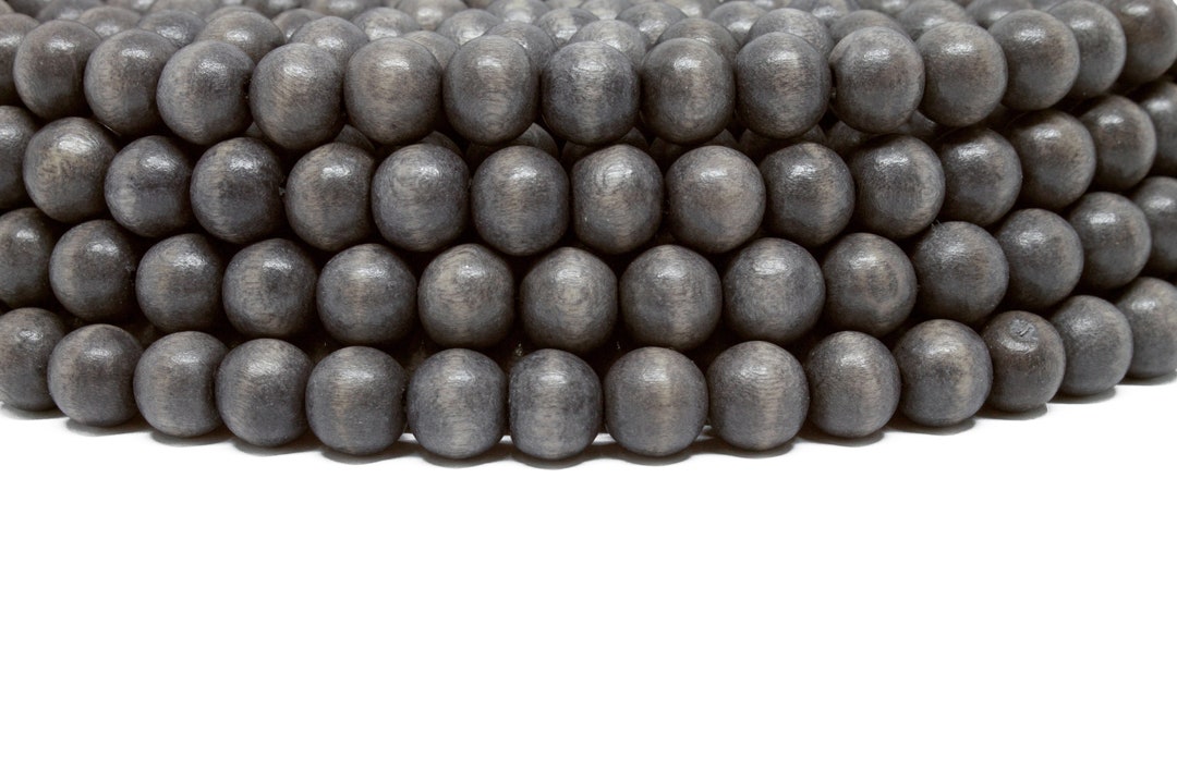 8mm Dark Gray Grey Round Wood Beads - Dyed and Waxed - 15 Inch Strand ...