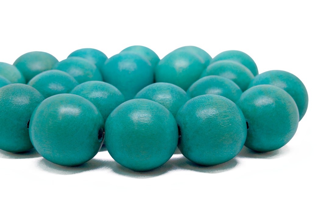 20mm Turquoise Round Wood Beads - Dyed and Waxed - 10 Pcs. - Etsy