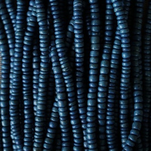 4-5mm Blue Coconut Shell Pucalet Rondelle Beads - Dyed and Waxed - 15 ...