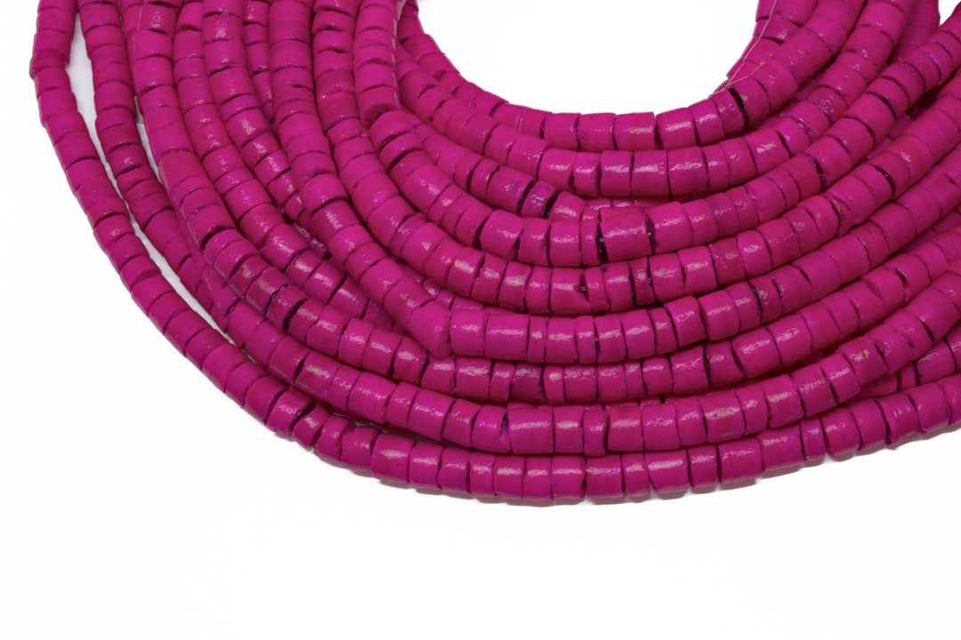 4-5mm Fuchsia Pink Coconut Shell Heishi Beads - Dyed and Waxed - 23 ...