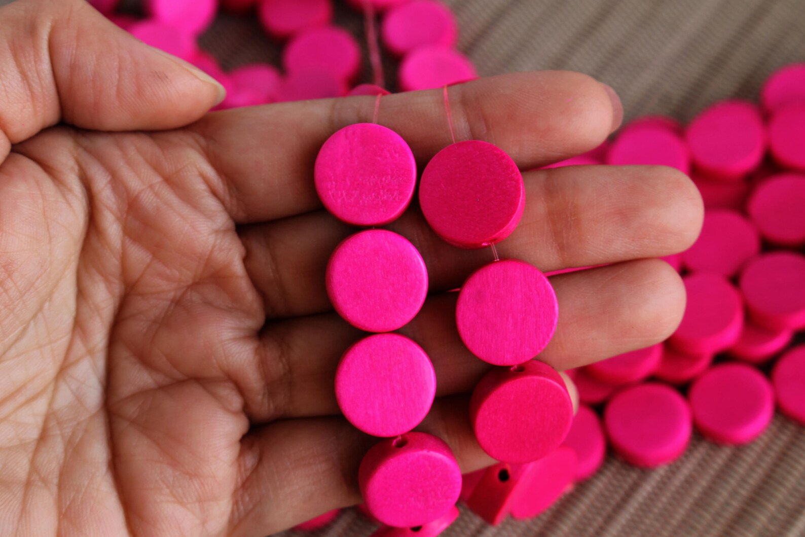 15mm Hot Fuchsia Pink Flat Round Coin Wood Beads Dyed and | Etsy