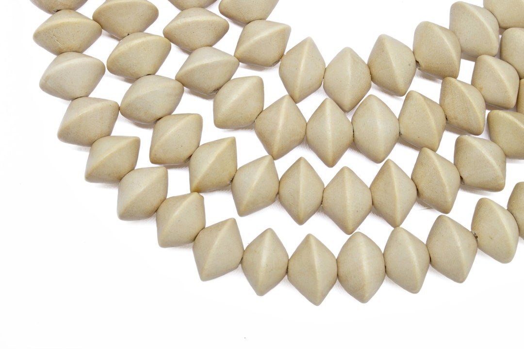 15mm Natural Beige Cream Saucer Bicone Wood Beads - Waxed Sustainable ...