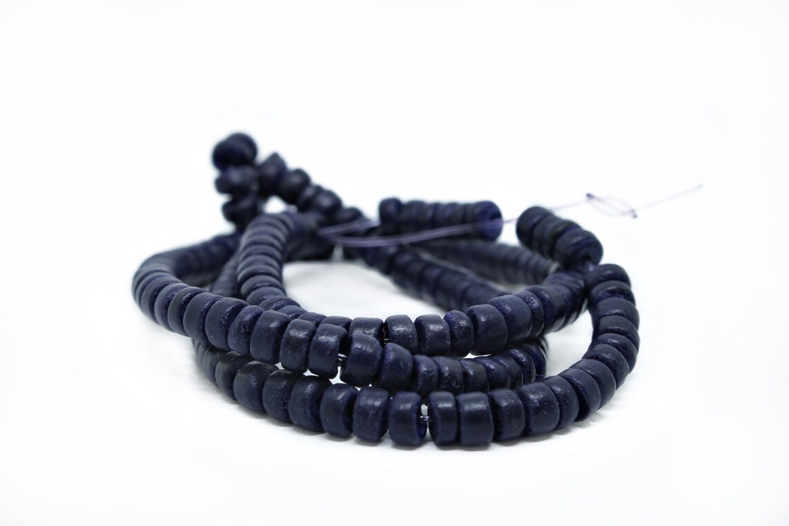4-5mm Navy Blue Coconut Shell Pucalet Rondelle Beads - Dyed and Waxed ...