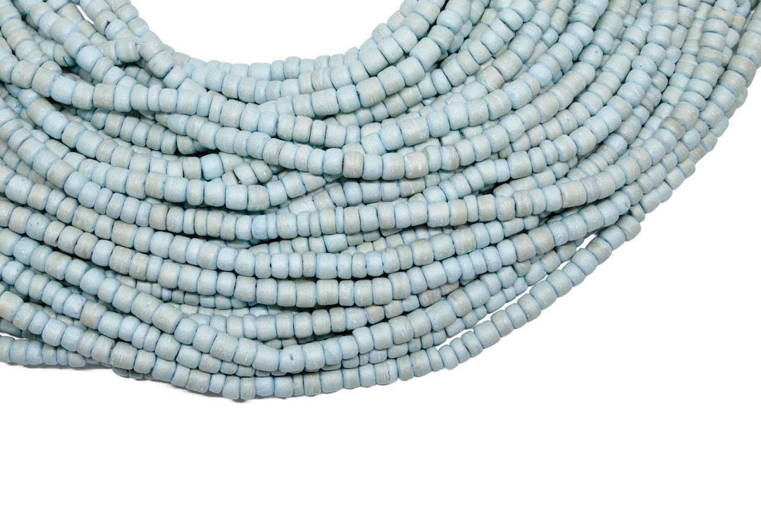 4-5mm Baby Blue Coconut Shell Pucalet Rondelle Beads - Dyed and Waxed ...