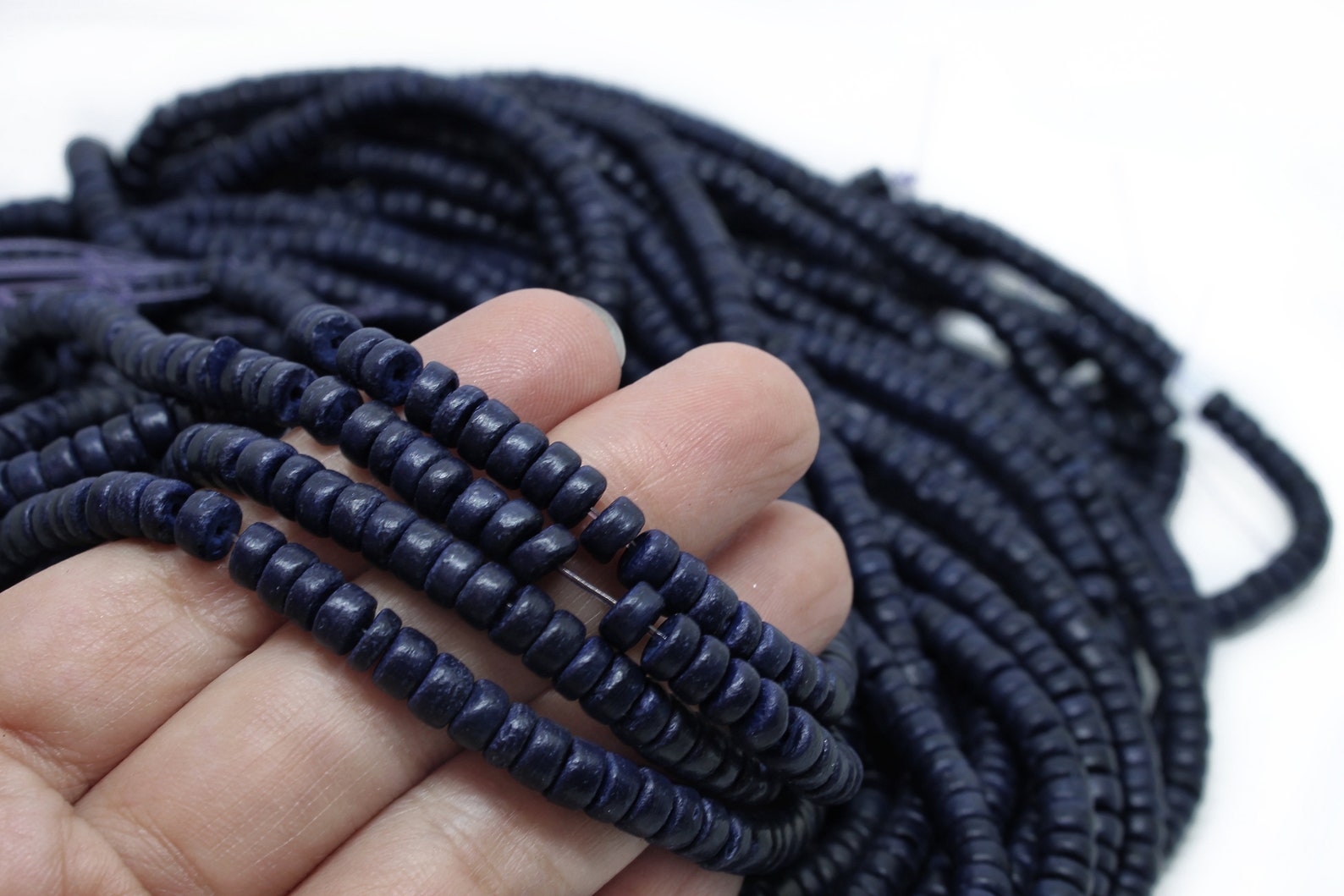 4-5mm Navy Blue Coconut Shell Pucalet Rondelle Beads - Dyed and Waxed ...