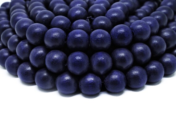 12mm Navy Blue Round Wood Beads Dyed and Waxed 15 inch | Etsy