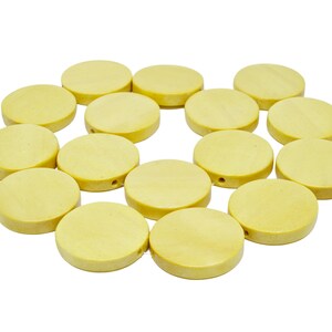 25mm Canary Yellow Bright Yellow Flat Round Coin Wood Beads - Dyed and ...