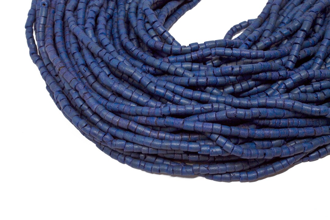 3-4mm Blue Coconut Shell Heishi Beads - Dyed and Waxed - 23 Inch Strand ...