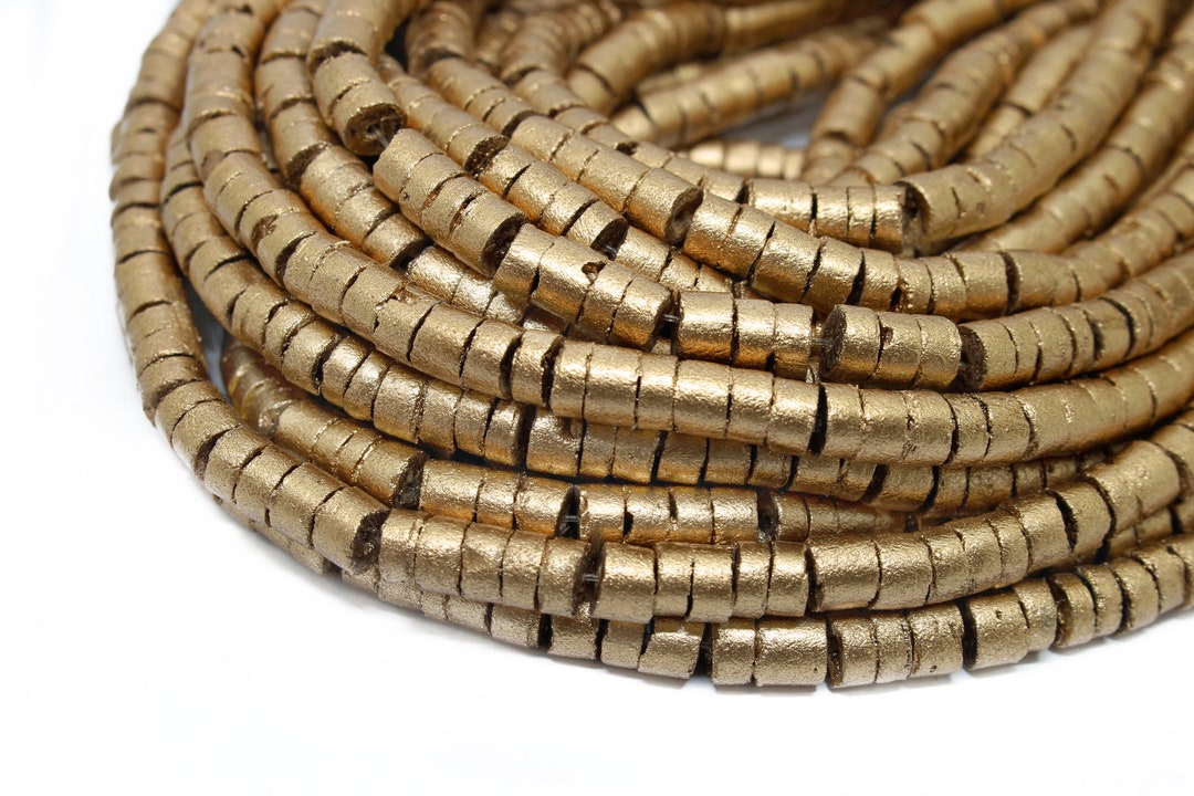 4-5mm Metallic Gold Coconut Shell Heishi Beads - Painted - 23 Inch ...