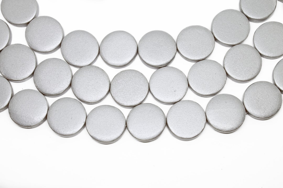 MARKDOWN 20mm Metallic Silver Flat Round Coin Wood Beads - Etsy