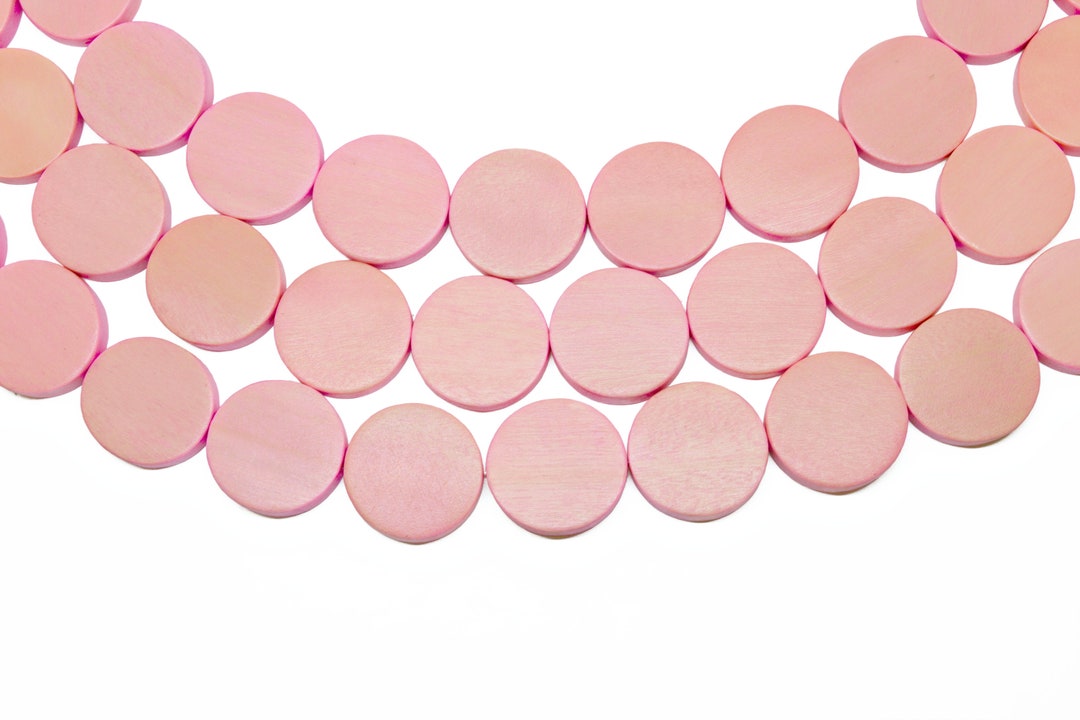 20mm Blush Pink Flat Round Coin Wood Beads - Dyed and Waxed - 15 Inch ...