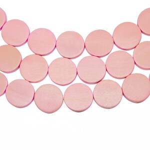 20mm Blush Pink Flat Round Coin Wood Beads - Dyed and Waxed - 15 Inch ...