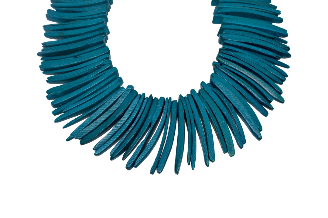 40mm Teal Blue Coconut Shell Sticks - Dyed and Waxed - 15 Inch Strand ...
