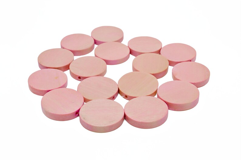 25mm Blush Baby Pink Flat Round Coin Wood Beads Dyed and | Etsy