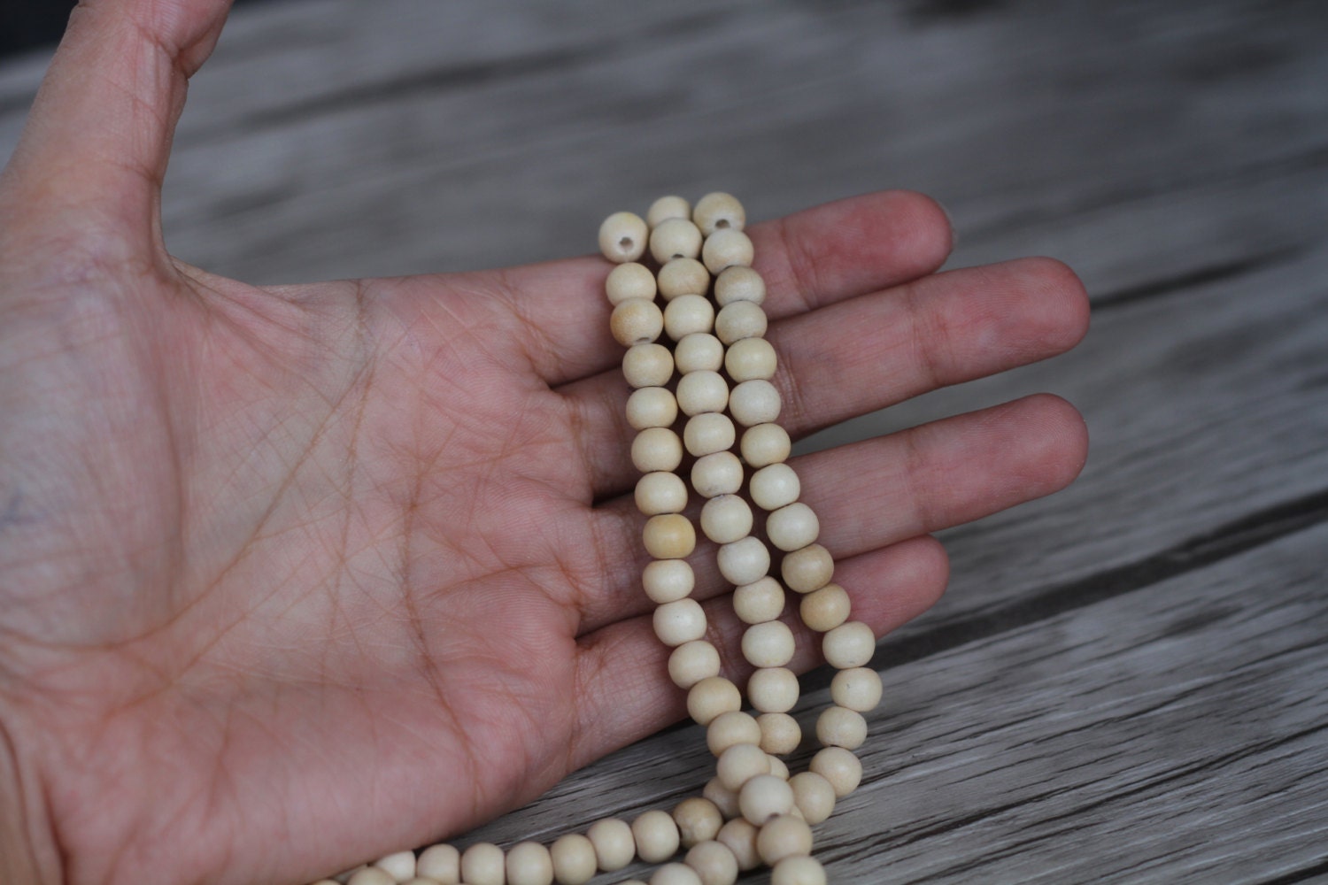 6mm Natural Beige Round Wood Beads Waxed 15 Inch Strand - Etsy