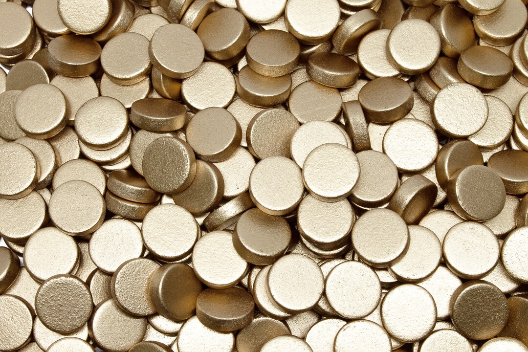 15mm Metallic Gold Flat Round Coin Wooden Discs - No Hole- Painted - 25 ...
