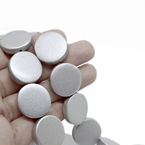 20mm Metallic Silver Flat Round Coin Wood Beads - Painted - 15 Inch ...