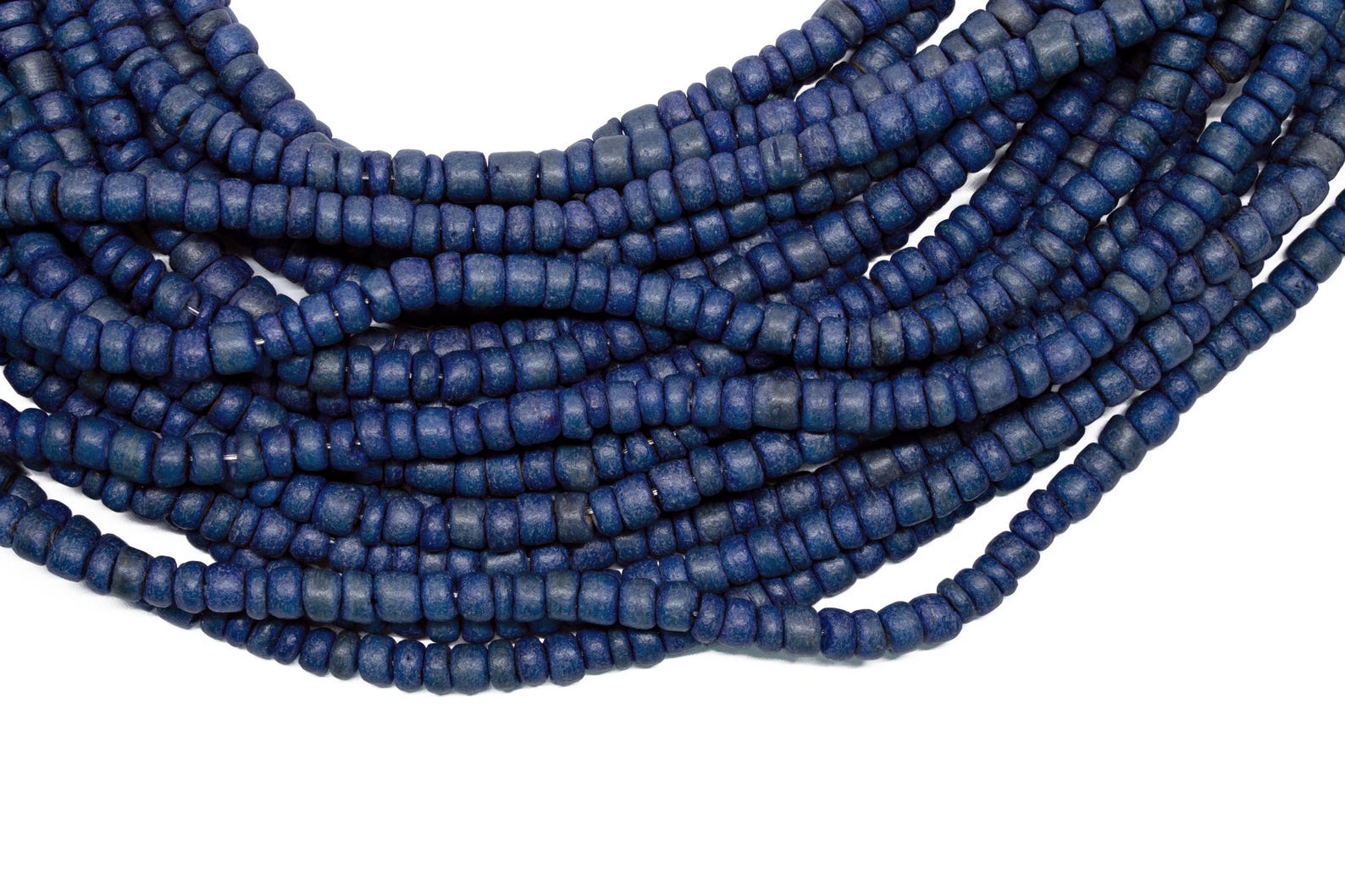 4-5mm Blue Coconut Shell Pucalet Rondelle Beads - Dyed and Waxed - 15 ...