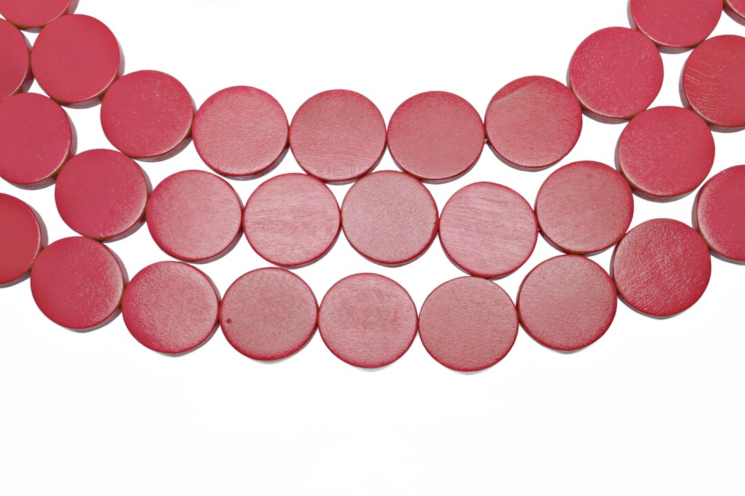 20mm Cayenne Red Flat Round Coin Wood Beads - Dyed and Waxed - 15 Inch ...