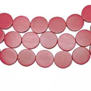20mm Cayenne Red Flat Round Coin Wood Beads - Dyed and Waxed - 15 Inch ...
