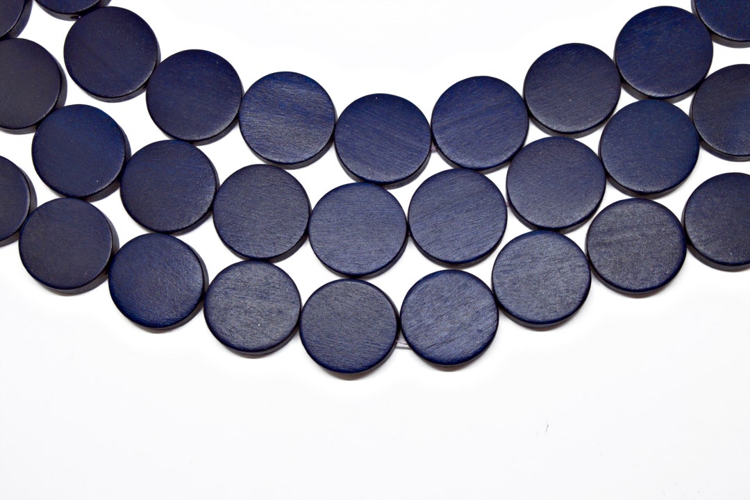 20mm Navy Blue Flat Round Coin Wood Beads Dyed and Waxed - Etsy