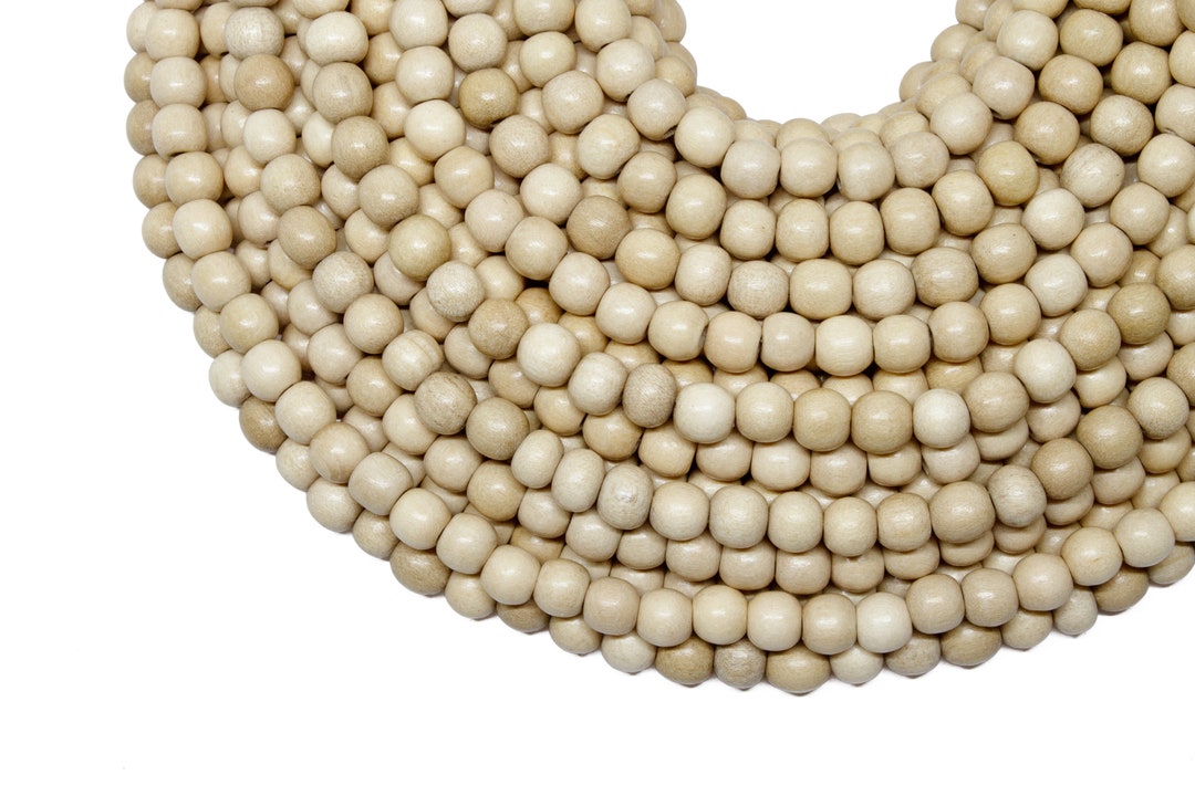 6mm Natural Beige Round Wood Beads - Waxed - 15 Inch Strand - Etsy