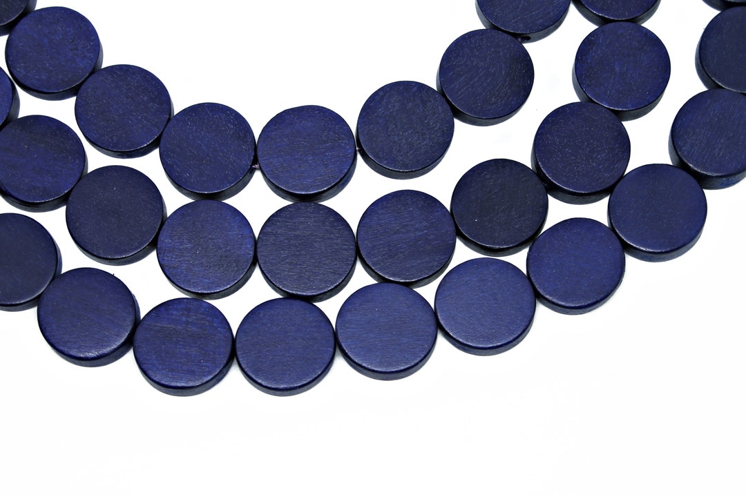 15mm Navy Blue Flat Round Coin Wood Beads Dyed and Waxed - Etsy