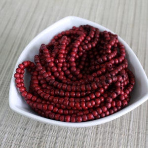 4-5mm Burgundy Red Round Wood Beads - Dyed and Waxed - 15 Inch Strand ...