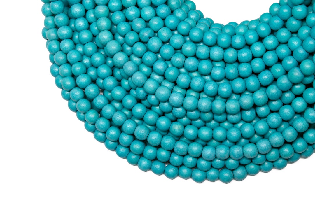 6mm Turquoise Round Wood Beads Dyed and Waxed 15 Inch Strand - Etsy