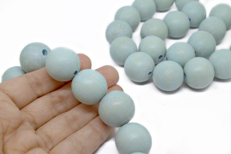 20mm Baby Blue Round Wood Beads Dyed and Waxed 10 pcs. | Etsy