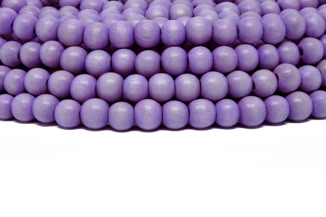 8mm Violet Tulip Lavender Round Wood Beads - Dyed and Waxed - 15 Inch ...