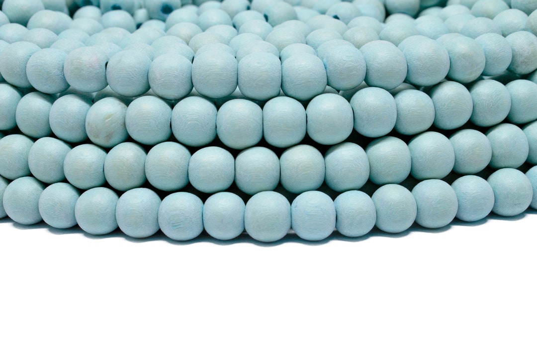8mm Baby Blue Round Wood Beads - Dyed and Waxed - 15 Inch Strand - Etsy