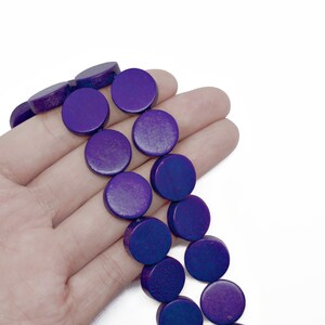 15mm Royal Purple Flat Round Coin Wood Beads - Dyed and Waxed - 15 Inch ...