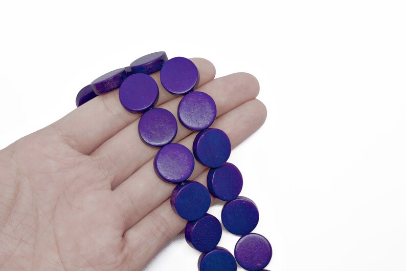 15mm Royal Purple Flat Round Coin Wood Beads - Dyed and Waxed - 15 Inch ...