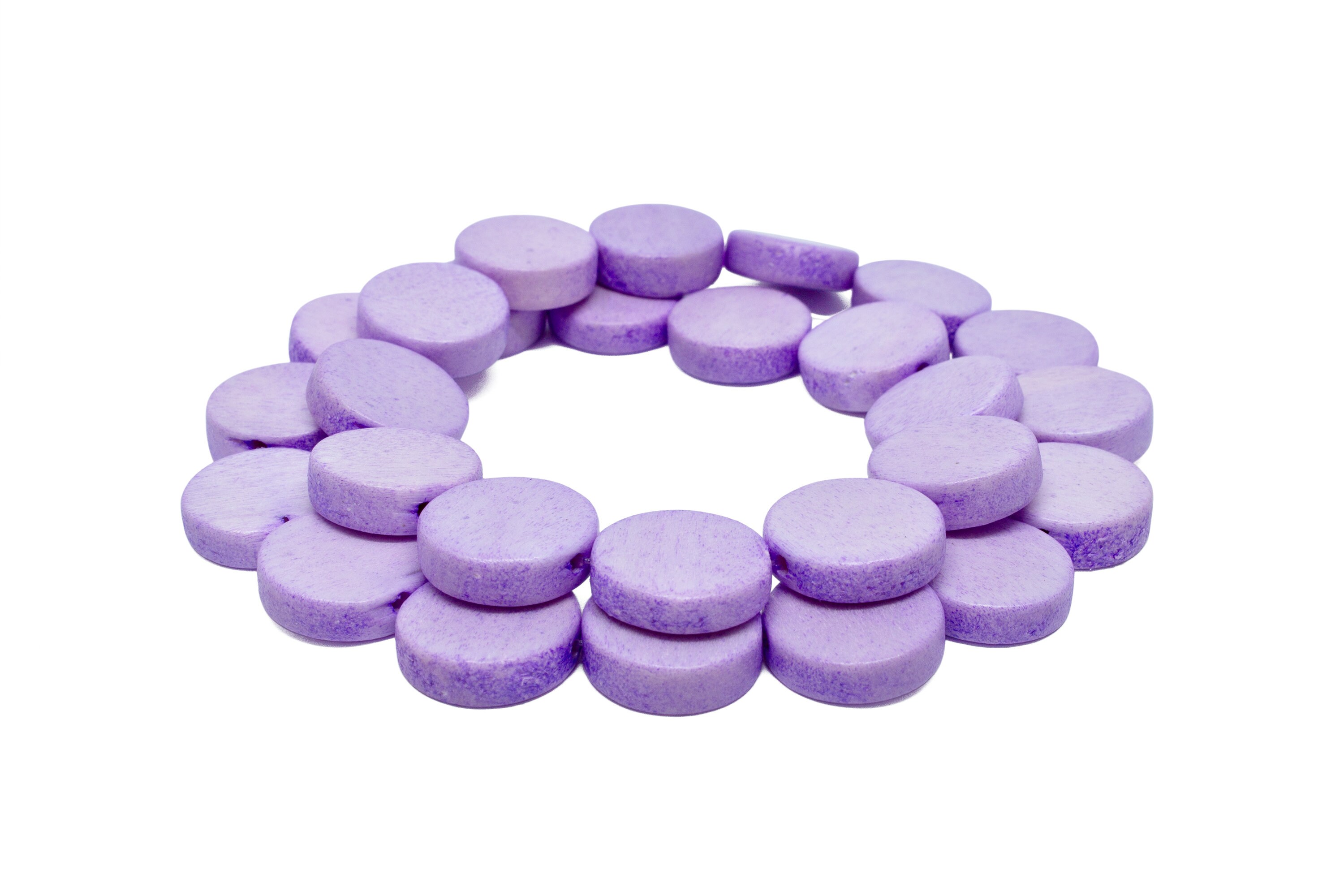 15mm Violet Tulip Lavender Flat Round Coin Wood Beads - Dyed and Waxed ...
